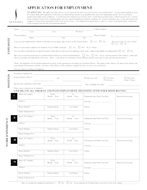 Fillable Online Sephora job application revised - Forms Arena Fax Email ...