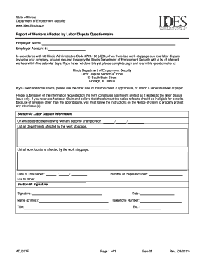 Fillable Online ides illinois Report of Workers Affected by Labor ...