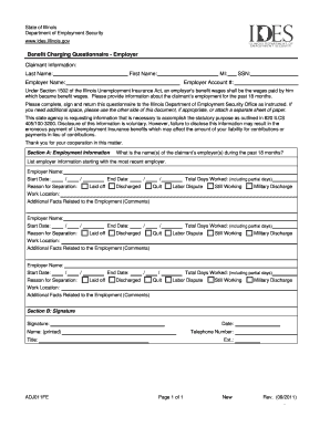 Fillable Online ides illinois Benefit Charging Questionnaire-Employer ...