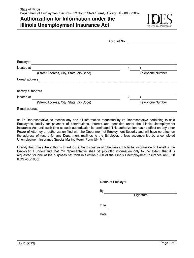 Fillable Online ides illinois Authorization for Information under the ...