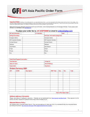 Fillable Online GFI Asia Pacific Order Form Fax Email Print - pdfFiller