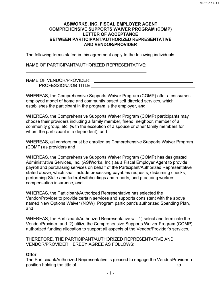 Fillable Online COMPREHENSIVE SUPPORTS WAIVER PROGRAM (COMP) Fax Email ...