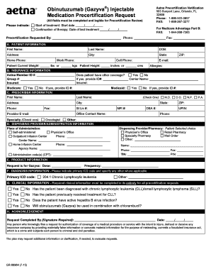 Fillable Online Gazyva Injectable Medication Precertification Request Form - Aetna Fax Email ...