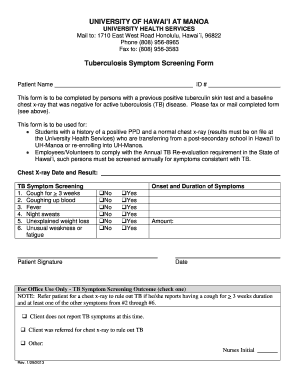 Fillable Online hawaii Tuberculosis Symptom Screening Form - University ...