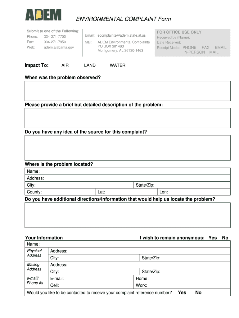 Fillable Online app adem alabama Printable Complaint Submission Form ...
