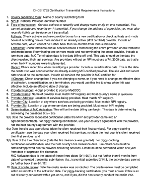 Fillable Online dhcs ca DHCS 1735 Certification Transmittal Requirements Instructions 1 bb ...