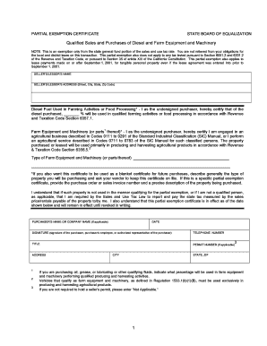 Fillable Online boe ca PARTIAL EXEMPTION CERTIFICATE - Board of ...