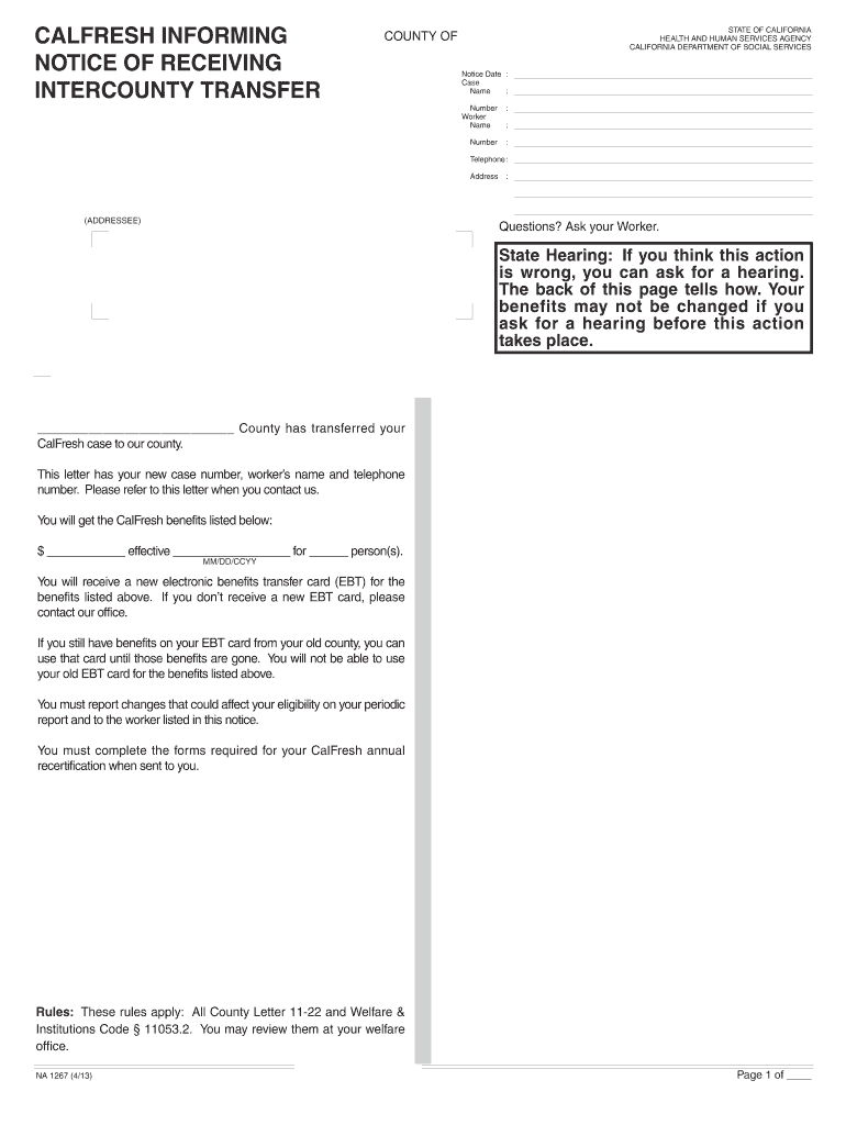 Fillable Online cdss ca CALFRESH INFORMING NOTICE OF RECEIVING ...