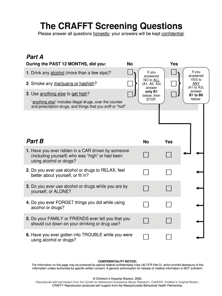 Fillable Online The CRAFFT Screening Questions Fax Email Print - pdfFiller