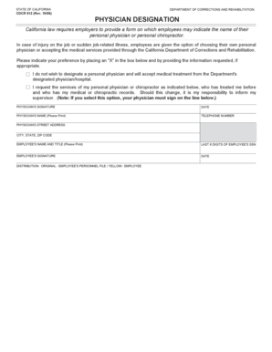 Fillable Online cdcr ca Physician designation - California Department of Corrections and bb ...