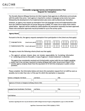 Fillable Online calhr ca Exemption Request Form - CalHR Fax Email Print - pdfFiller