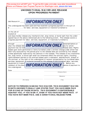 Fillable Online Unconditional Waiver and Release Upon Progress Payment ...