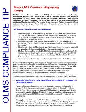 Fillable Online dol OLMS COMPLIANCE TIP Form LM-2 Common Reporting ...