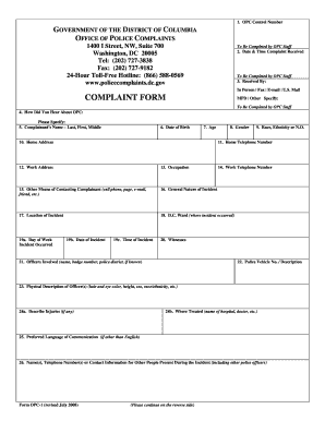 Fillable Online policecomplaints dc Complaint Form - English - Office ...