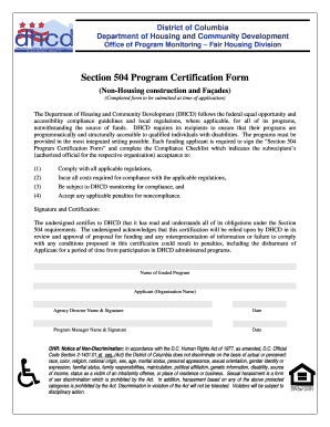 Fillable Online dhcd dc Attachment E: Section 504 Form - Department of ...