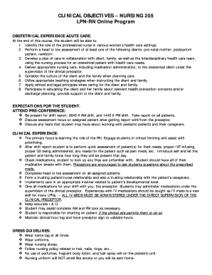 Fillable Online CLINICAL OBJECTIVES NURSING 205 Fax Email Print - pdfFiller