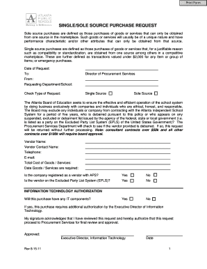Fillable Online atlanta k12 ga Singlesole source purchase request ...