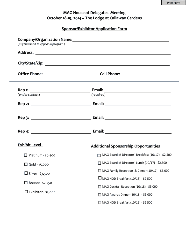 Fillable Online mag HOD sponsor & exhibitor application form - Medical ...