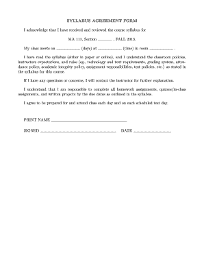 Fillable Online ms uky SYLLABUS AGREEMENT FORM I acknowledge that I ...
