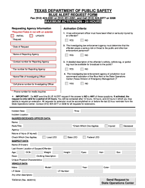 Fillable Online dps texas Download Blue Alert Request Form (PDF ...