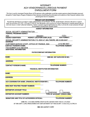 Fillable Online socialsecurity Internet ach vendor/miscellaneous ...