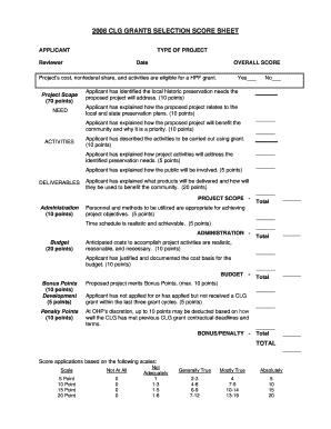 Fillable Online parks ca CLG GRANTS SELECTION SCORE SHEET - California ...