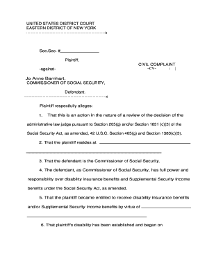 Fillable Online Civil Complaint - Social Security - Forms Fax Email ...