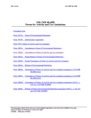 Fillable Online 310 CMR 401099 bFormsb for Activity and Use Limitations ...