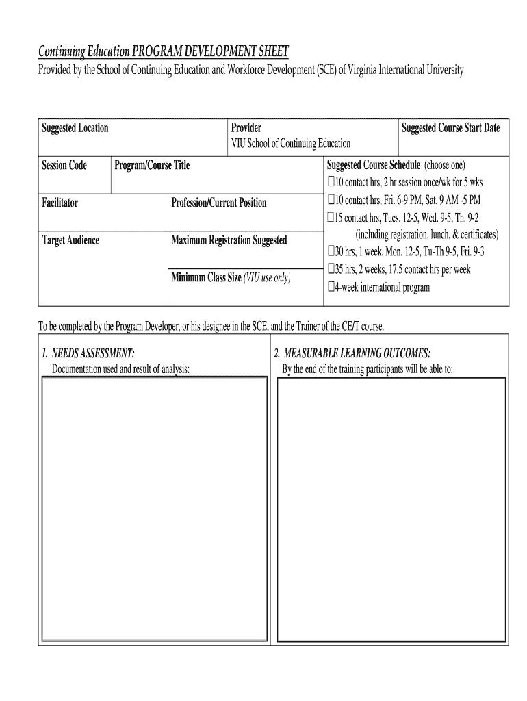 Fillable Online viu Continuing Education PROGRAM DEVELOPMENT SHEET Fax Email Print - pdfFiller
