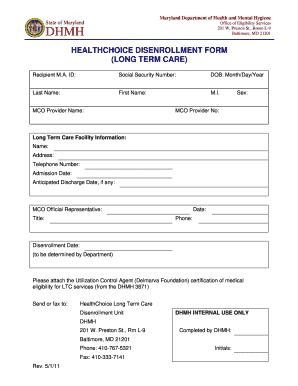 Fillable Online mmcp dhmh maryland LTC HealthChoice Disenrollment Form ...