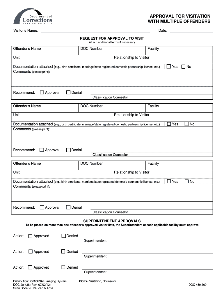 Fillable Online doc wa APPROVAL FOR VISITATION WITH MULTIPLE OFFENDERS ...