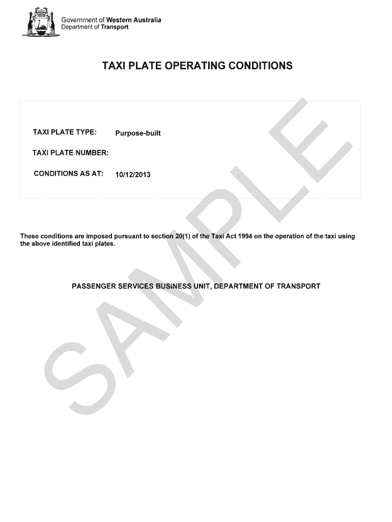 Fillable Online transport wa gov Purpose built Taxi - Sample Taxi plate ...