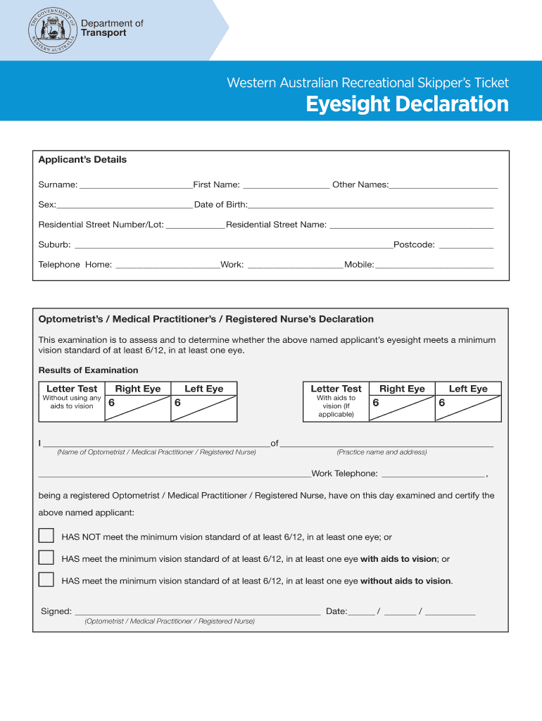 Fillable Online transport wa gov Eyesight assessment and medical ...