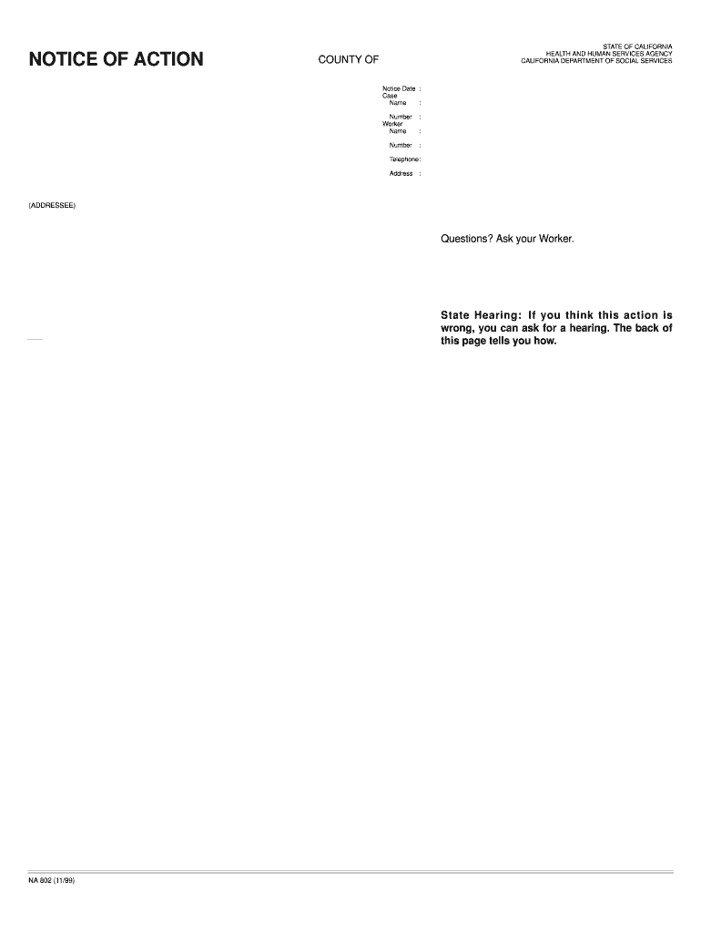 Fillable Online dss cahwnet NOTICE OF ACTION - California Department of ...