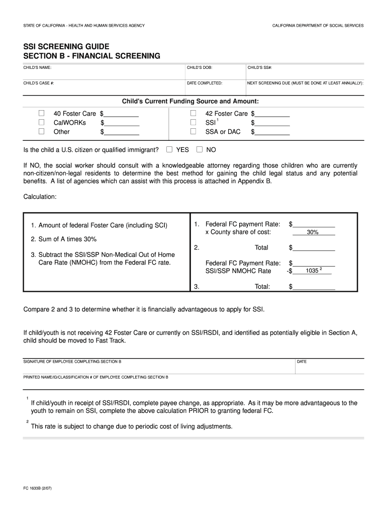 Fillable Online dss cahwnet Ssi screening guide section b - California ...