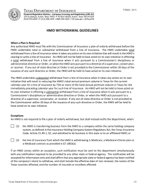 Fillable Online HMO Withdrawal Guidelines HMO Withdrawal Guidelines and Checklist Fax Email ...