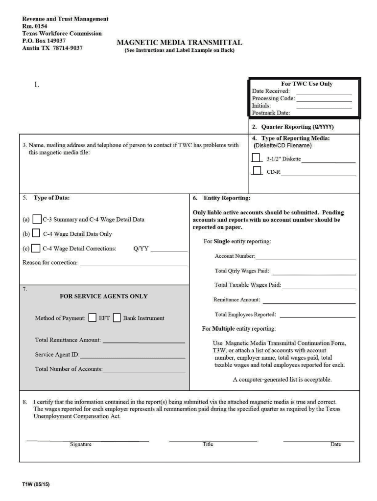 Fillable Online twc state tx Magnetic Media Transmittal - Texas Workforce Commission Fax Email ...