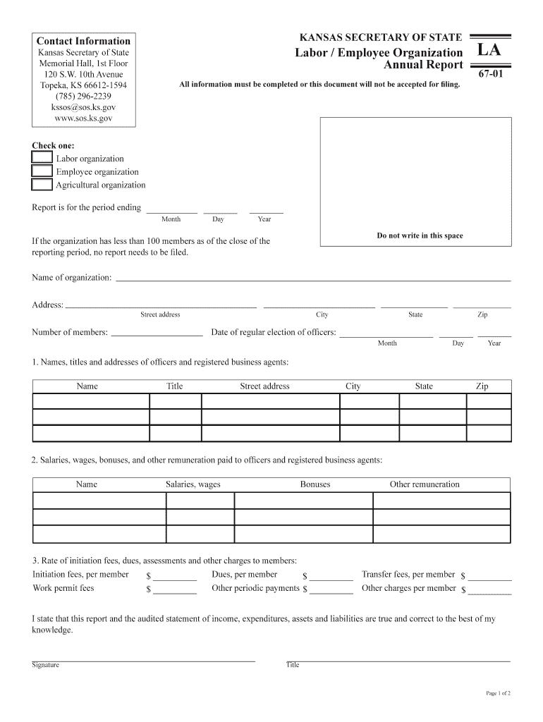 Fillable Online sos ks KANSAS SECRETARY OF STATE Contact Information ...