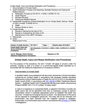 Fillable Online Inmate Death, Injury and Illness Notification and ...