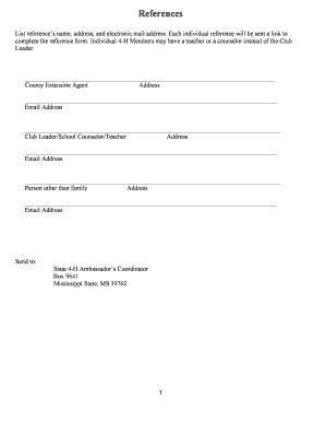 Fillable Online Reference Form - Mississippi State University Extension Service Fax Email Print ...
