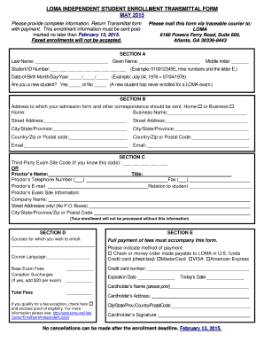 Fillable Online loma Independent Student Enrollment Transmittal Form ...