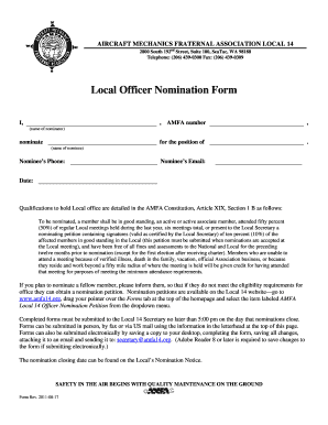 Fillable Online amfa14 Local Officer Nomination Form - AMFA Local 14 ...
