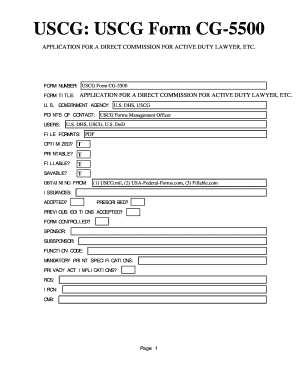 Fillable Online USCG Form CG-5500. APPLICATION FOR A DIRECT COMMISSION ...