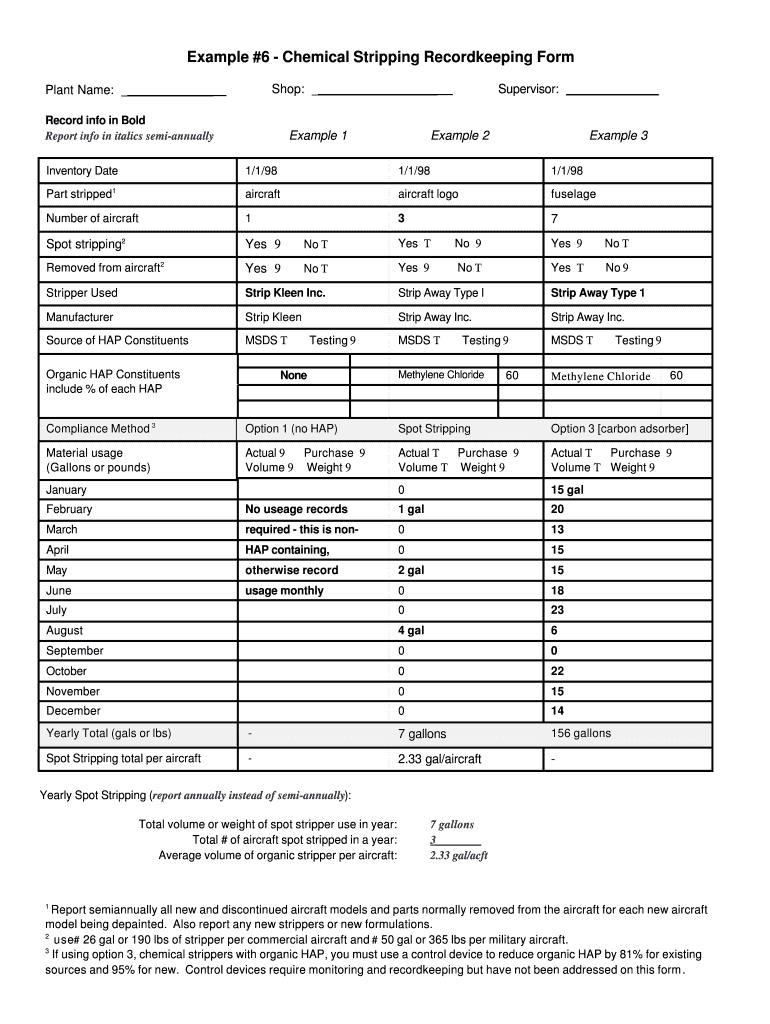 Fillable Online epa Example #6 - Chemical Stripping Recordkeeping Form ...