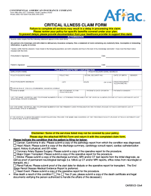 Fillable Online lake k12 fl CRITICAL ILLNESS CLAIM FORM - Aflac Group ...