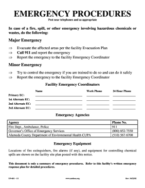 Fillable Online acgov Emergency Procedures Poster - Alameda County ...