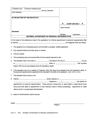 Fillable Online Informal appointment of personal representative - Forms ...