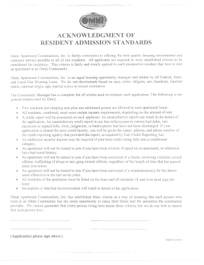 Fillable Online ACKNOWLEDGMENT OF RESIDENT ADMISSION STANDARDS Omni ...