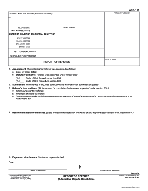 Fillable Online REFEREE (Name, State Bar number, if applicable, and ...