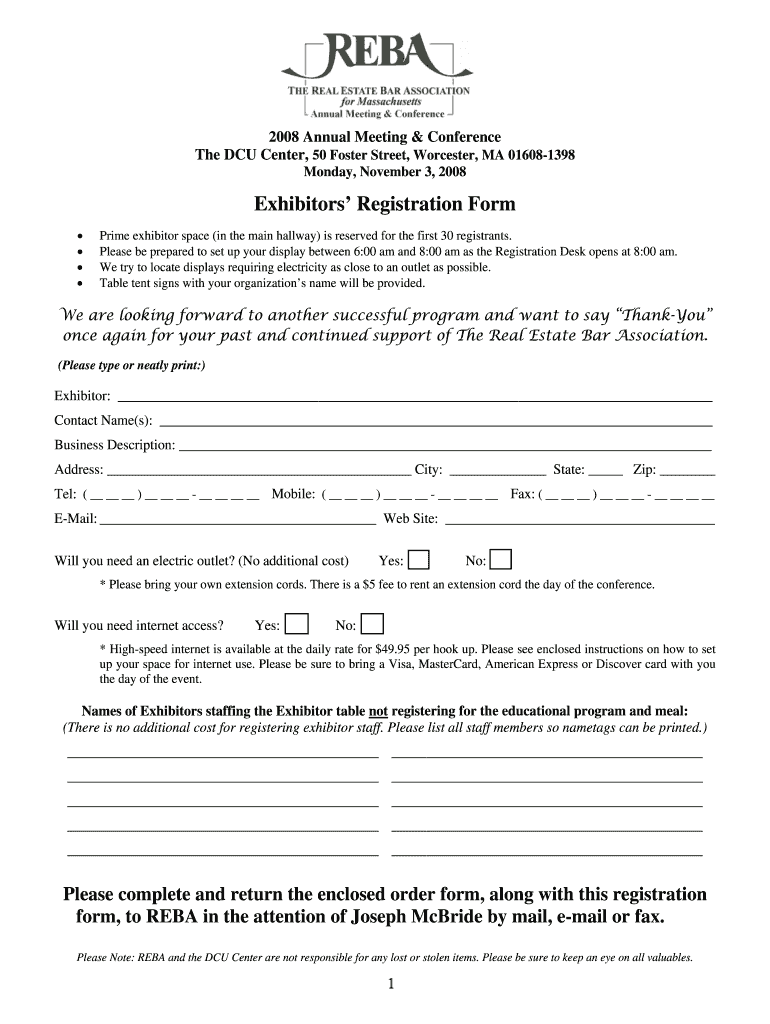 Fillable Online reba 1ExhibitorRegistrationForm.doc Fax Email Print - pdfFiller